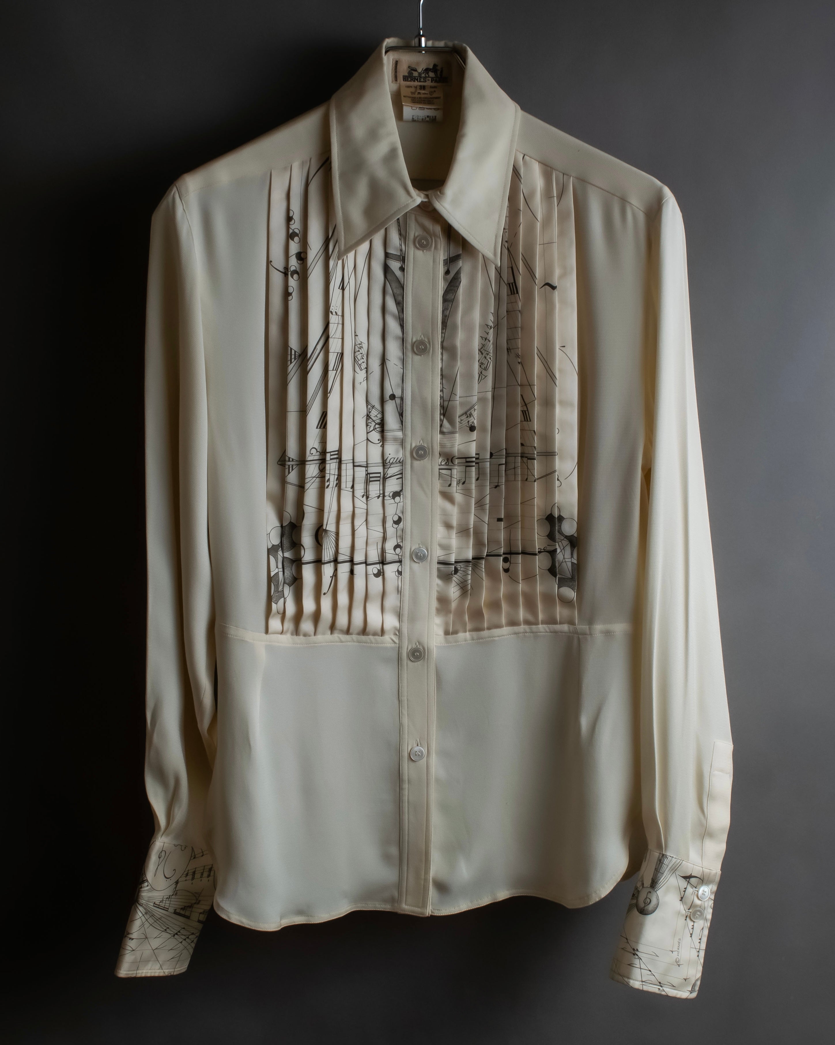 "HERMES" 90's Musical score motif front pleated shirt – MOOD